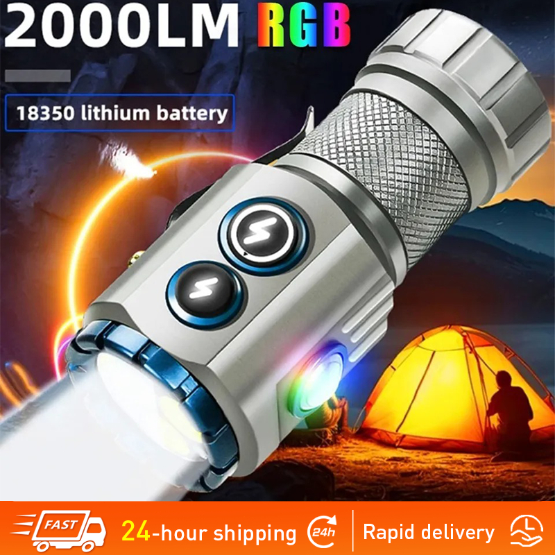 Powerful Mini LED Flashlight Rechargeable EDC RGB Side Lamp Torch with ...