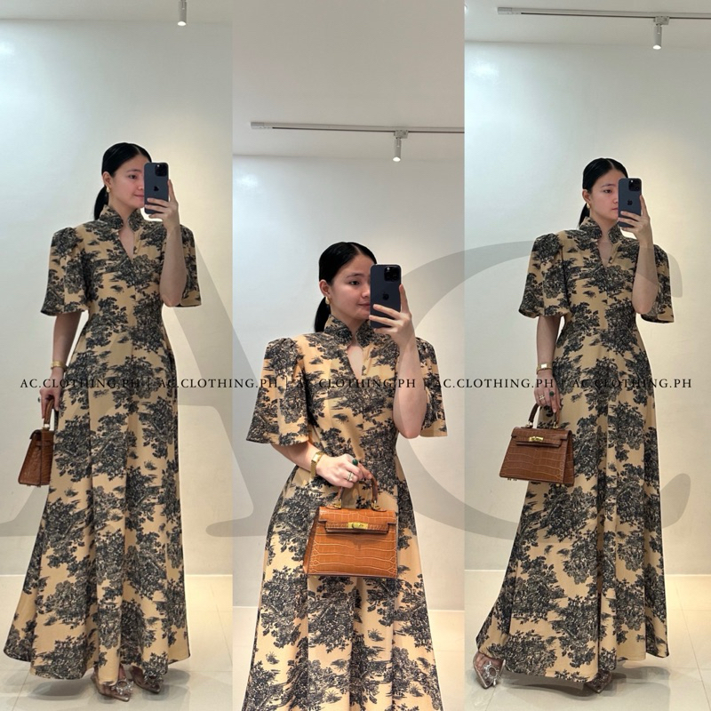 ALISA PRINTED FORMAL COLLAR MAXI DRESS | Shopee Philippines