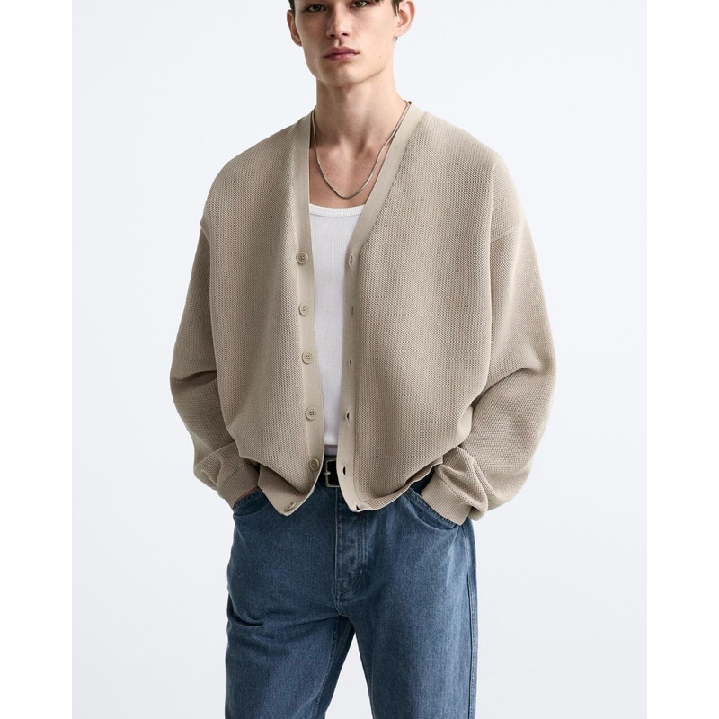 ZARA TEXTURED CARDIGAN IN STONE | Shopee Philippines