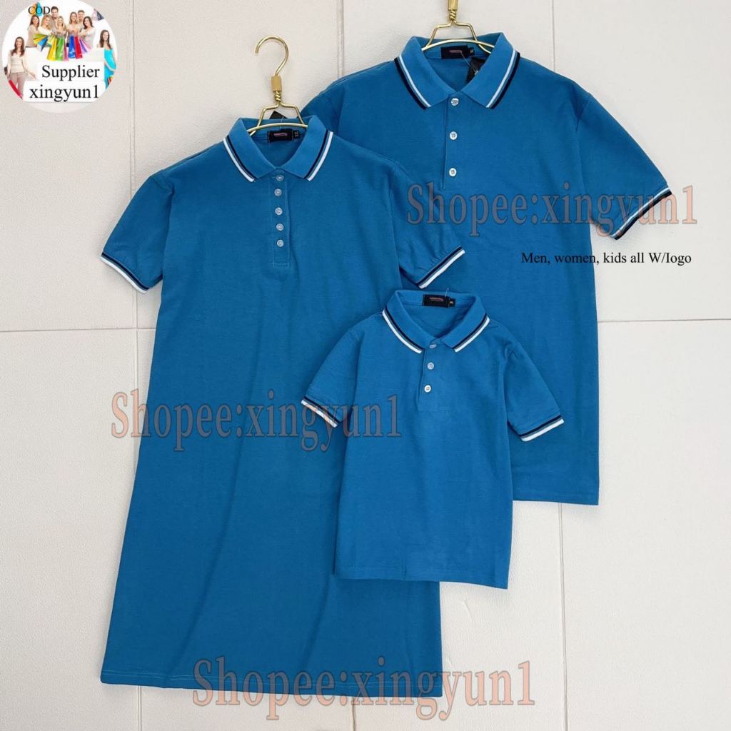 sky blue family couple polo shirt stretch cotton / Dad & Mother & kids ...