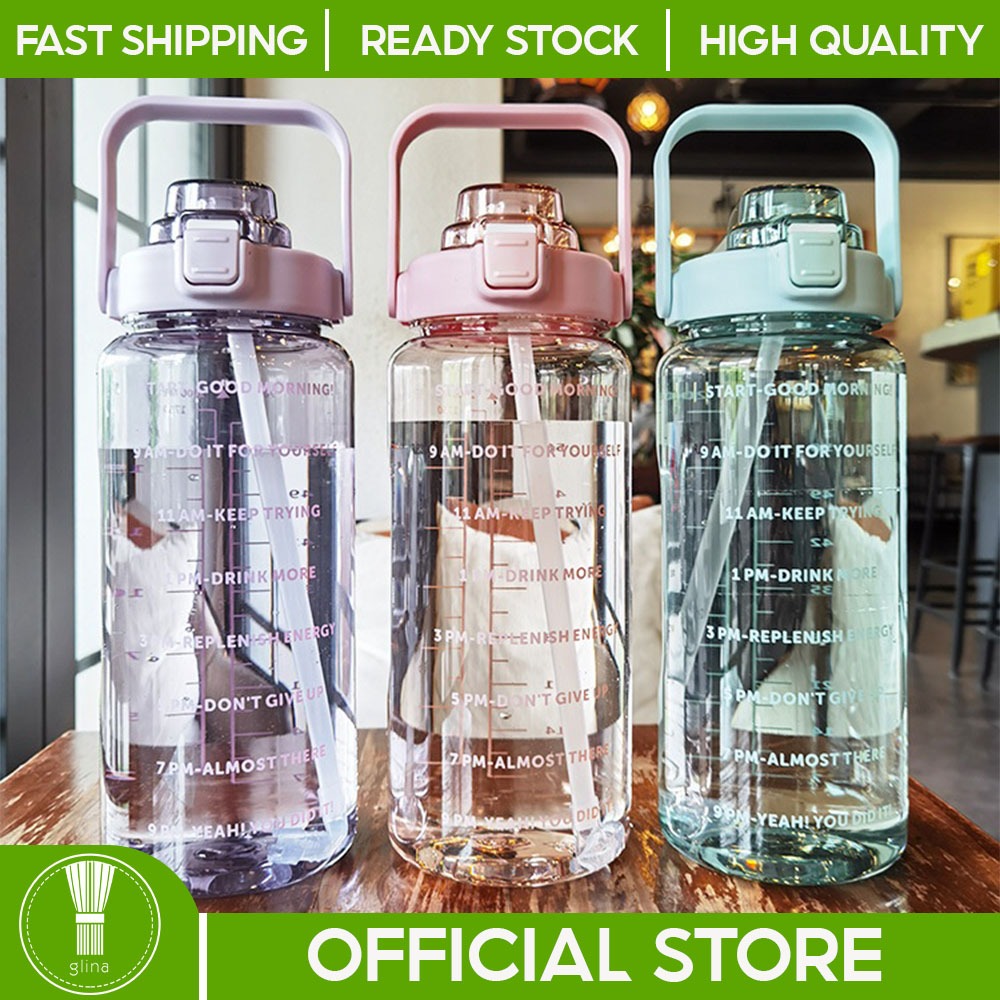 Glina Custom Water Bottle With Time Marker, Straw & Handle Tritan Tumbler 2000ml (Random Color ...
