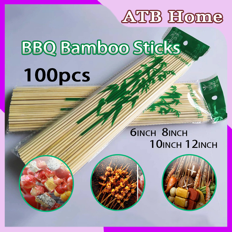 100pcs Bamboo Sticks Barbeque Stick Disposable Barbecue Fruit Wood ...