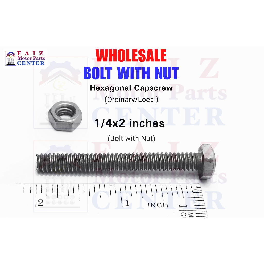 ORDINARY 1/4x2-inches (#11 sa yabe/tools)BOLT WITH NUT HEXAGONAL ...