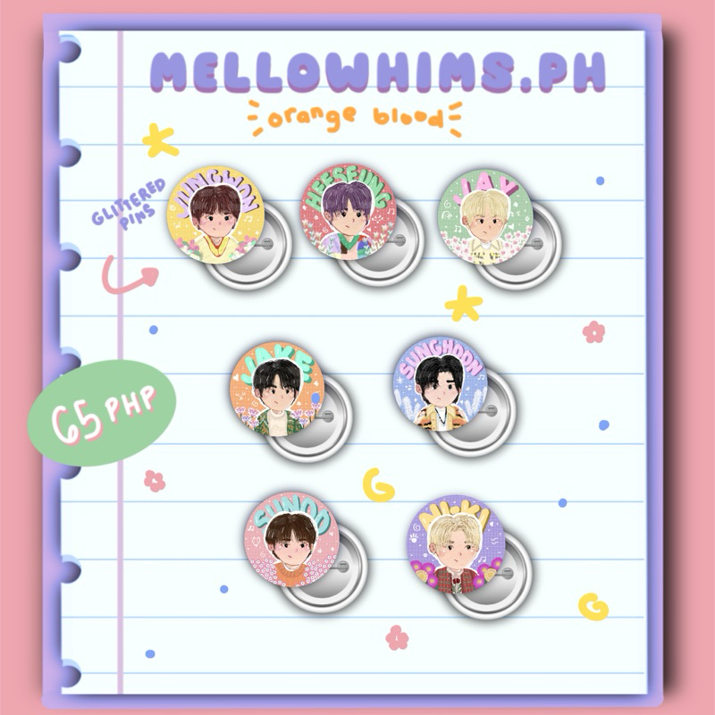 ENHYPEN Orange Blood Glittered Button Pins, ENHYPEN Fandmade Button ...