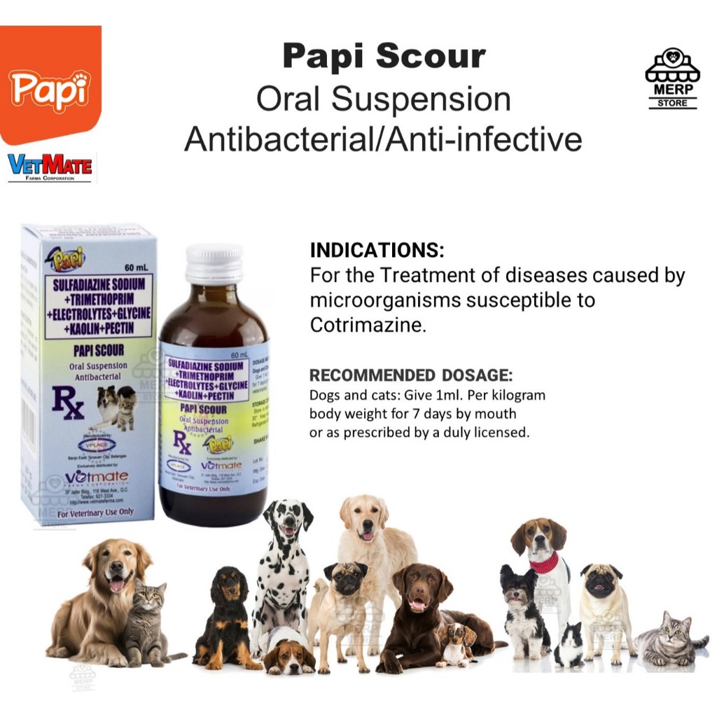 Papi Scour Oral Suspension Anti bacterial/Anti Infective 60ml. | Shopee ...