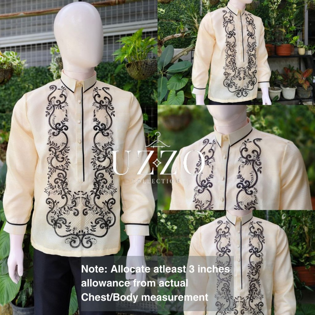 HABLON II Barong Single Collar Modern Black Piping Lining Embroidery ...