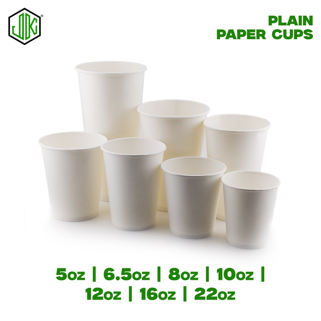 JKM 50pcs Plain Paper Cups White 5oz 6.5oz 8oz 10oz 12oz 16oz 22oz ...