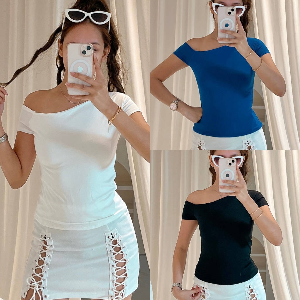 KILY.PH Double Lining Half-Off Shoulder Full Length Basic Solid Top ...