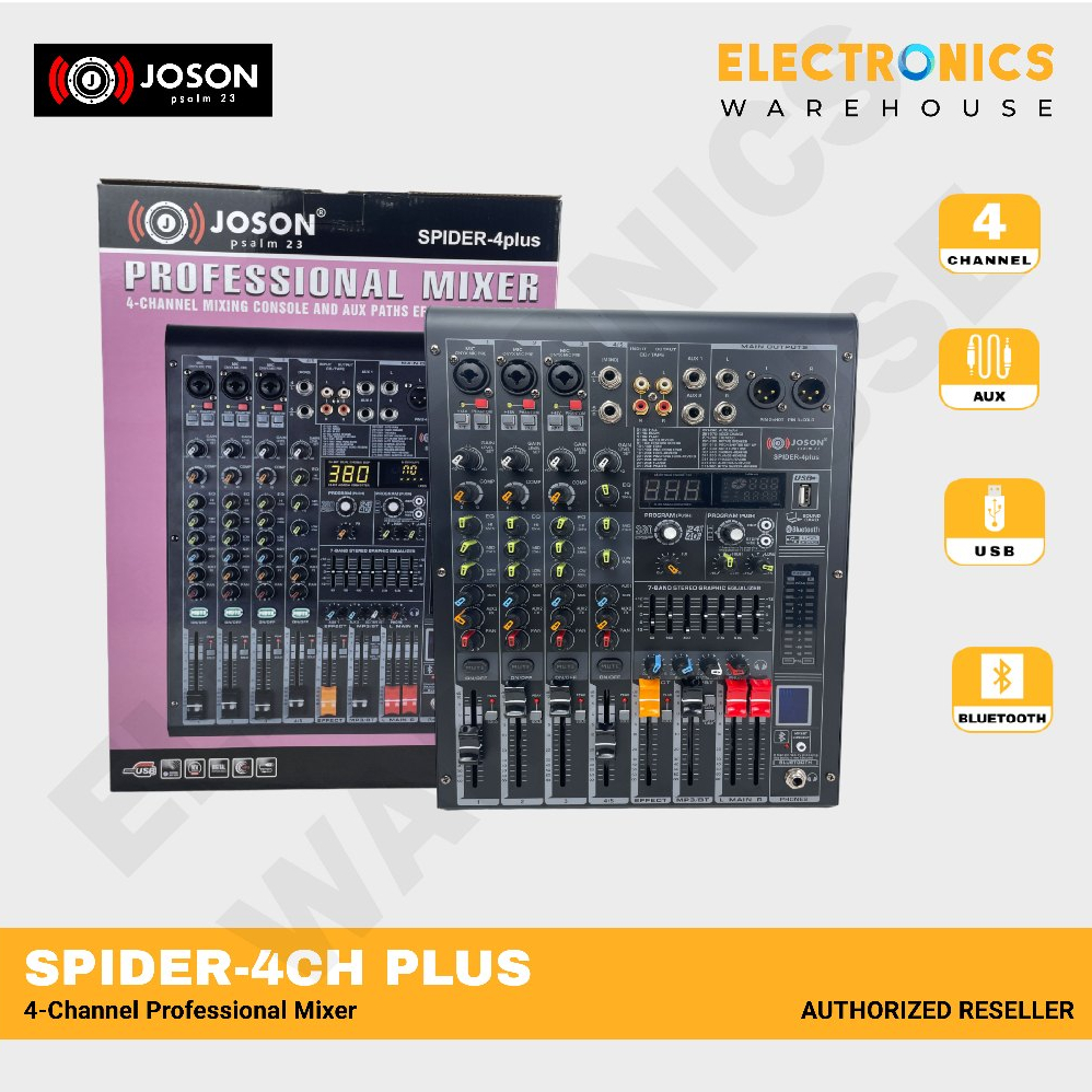 Joson Spider 4 CH Plus Professional Mixer, 4-Channel Mixing Console and ...