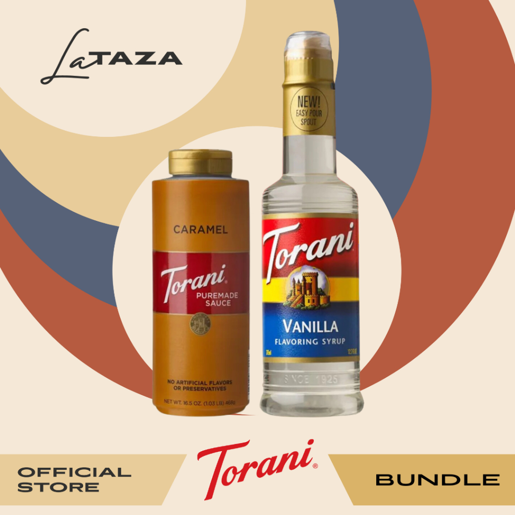 Torani Puremade Caramel Sauce 16.50oz & Vanilla Syrup 375ml (FLAT LID ...