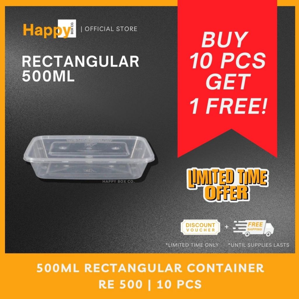 Happy Box Co. RE500 Rectangular Microwavable Container Food Business Packaging Storage - 500ml ...