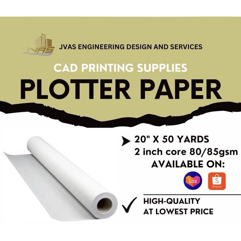 20x50 yards Plotter Paper (white paper roll) 2” core 80/85gsm | Shopee ...