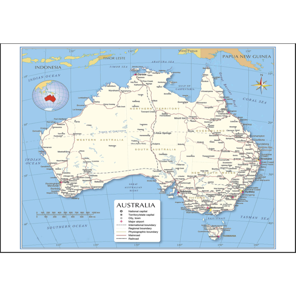 Australia Political Map Waterproof A4 Laminated Chart | Shopee Philippines