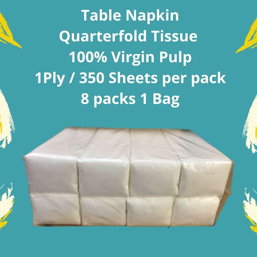 Quarterfold Table Napkin Tissue 1 Ply 350 Sheets per pack 8 Packs 1 Bag ...