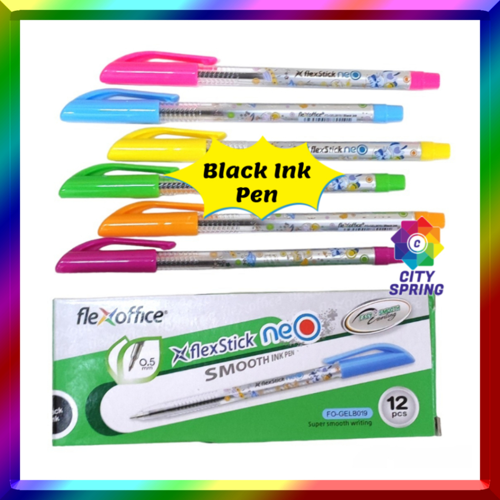 Flex Stick NEO 12pcs Black Ink Pen 0.5mm Flexstick Office Ballpen ...
