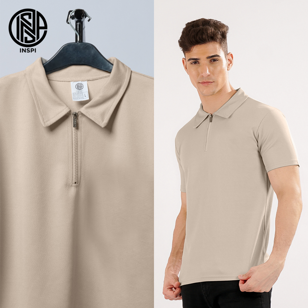 INSPI Zip Up Polo Shirt for Men with Half Zipper and Collar Casual ...