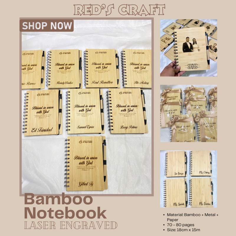 Personalized Bamboo Notebook w/ pen Laser Engraved | free ribbon ...