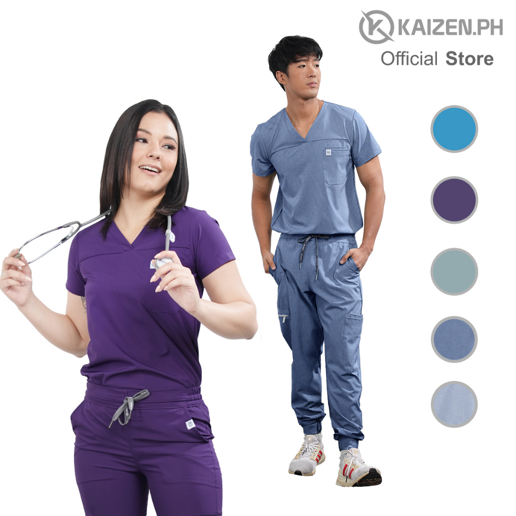 KAIZEN.PH Scrub Suit 2nd Gen KSS2G-13 Full Chest Stitch Design Top, Cargo Jogger Pants Series ...