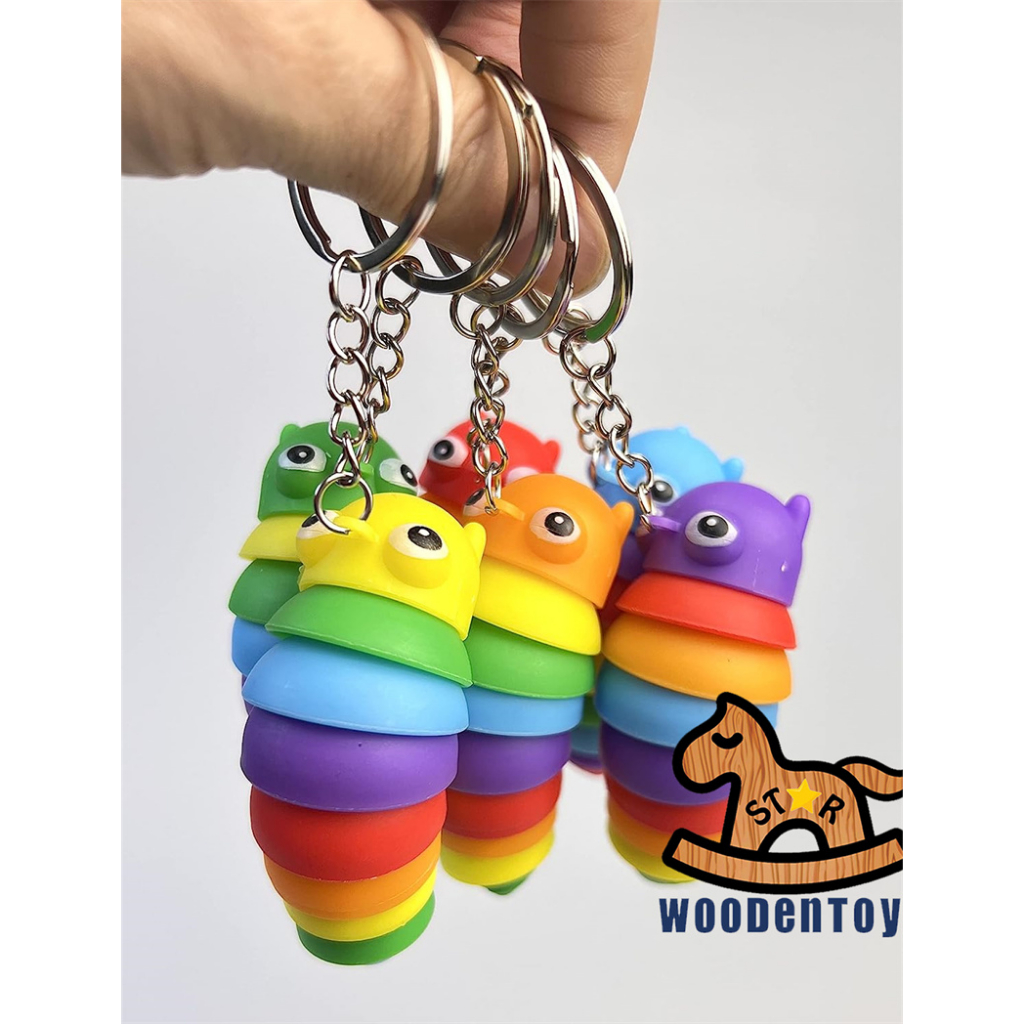 Mini Keychain Slug Fidget Toys 3D Articulated Telescopic Caterpillar ...