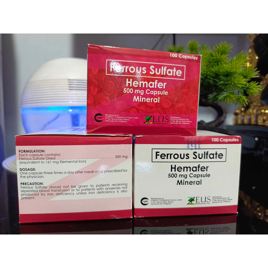 HEMAFER (Ferrous Sulfate 500mg) 100 Capsules - DRP-523-03 | Shopee ...