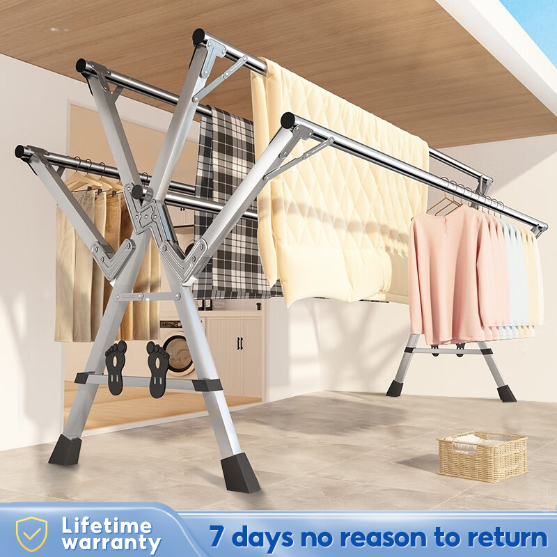 Foldable stainless steel drying rack with five rods adjustable indoor ...