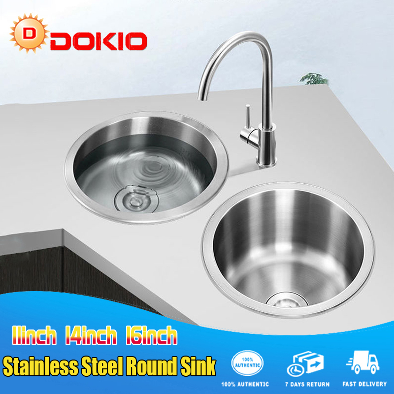 DOKIO 28/36/40CM Kitchen Sink Round Stainless Sink with Faucet Drain ...