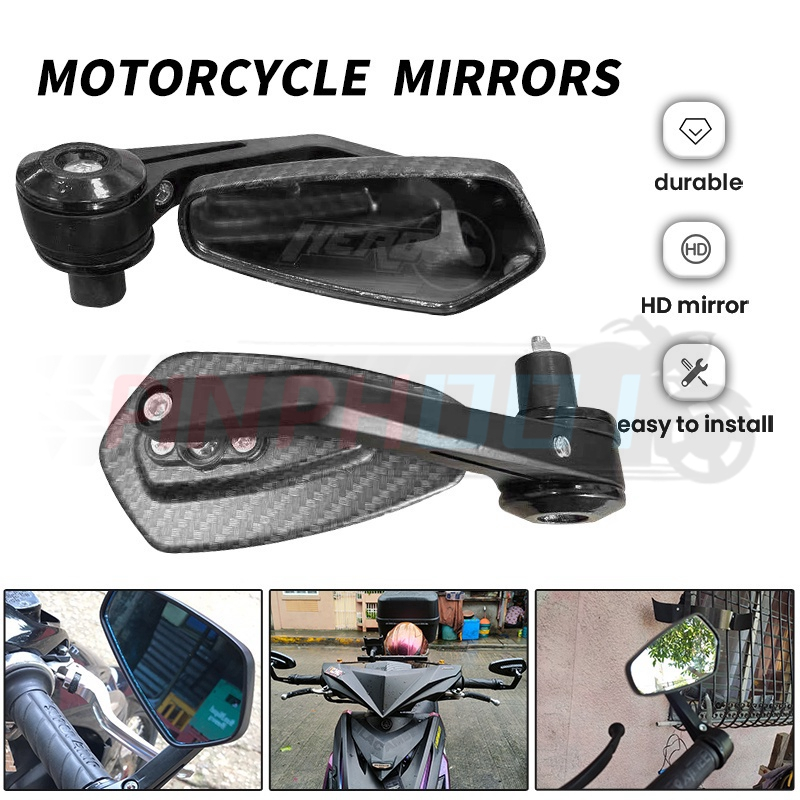 Motorcycle Universal Rod End Carbon Fiber Side Rearview Mirror Carbon ...