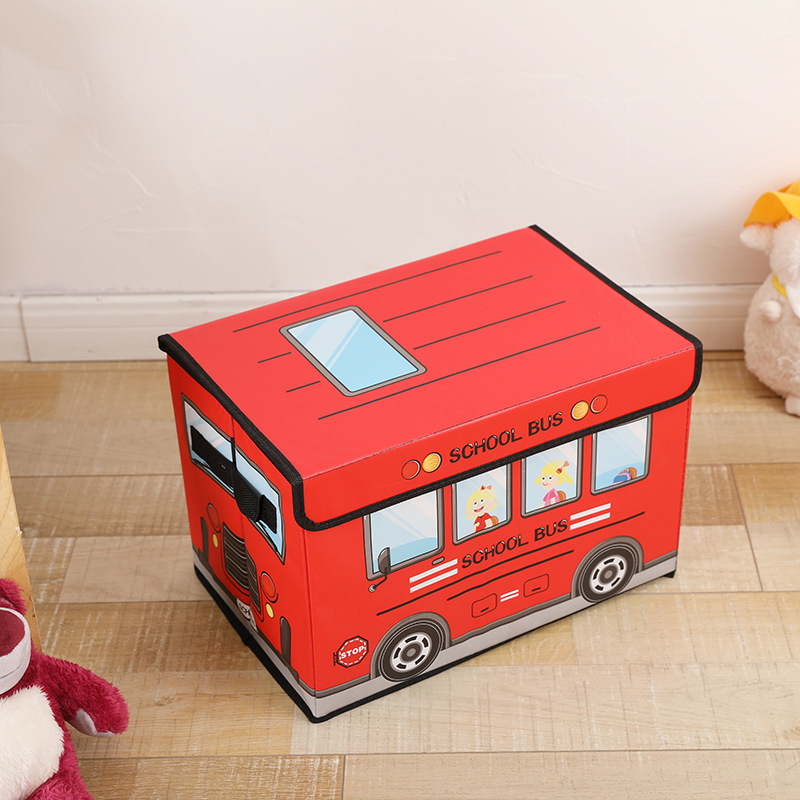 School Bus Storage Box Organizer With Lid Collapsible Foldable Cartoon ...