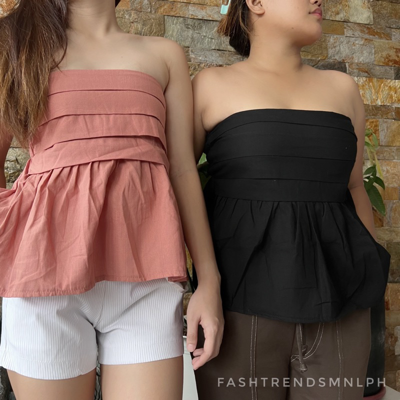 LINEN PEPLUM TUBE TOP | Shopee Philippines