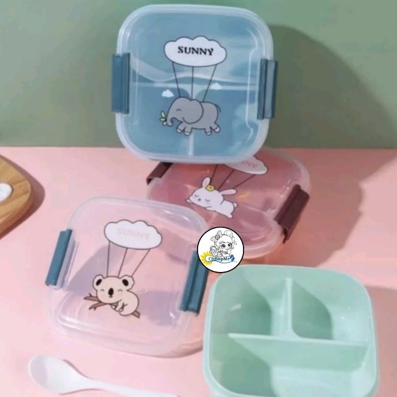 Cute Bento Box Lunch Box and Spoon with 3 Compartment Food container ...