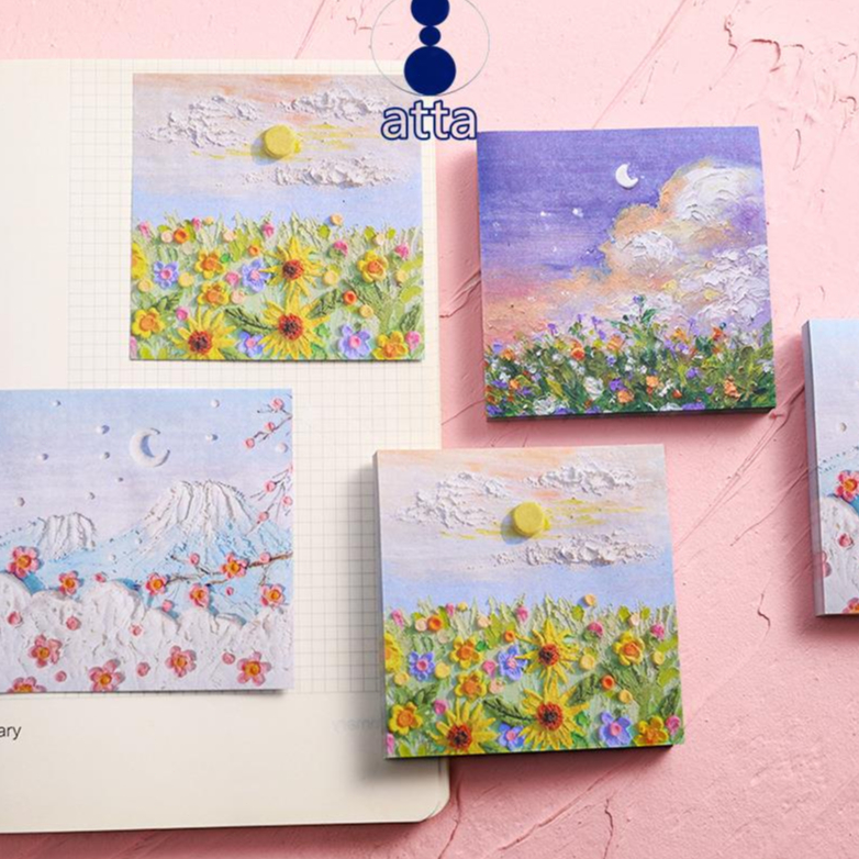 50Sheets Color Oil Painting Sticky Notes 8*8CM Memo Pads School Office ...