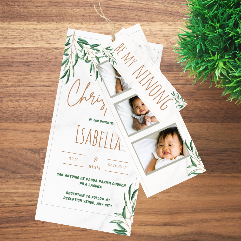 Bookmark Invitation Card | Cute Christening Card | Baptismal Customized ...