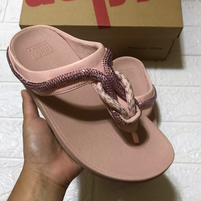 RYR ORIGINAL FITFLOPS FINO CRYSTAL CORD LEATHER TOE POST in PINK SALT ...