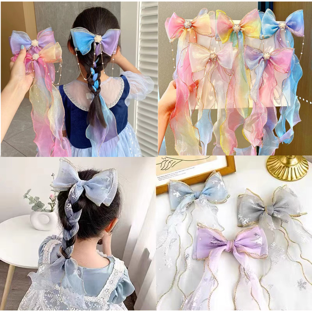 Girls streamer hair clips girls braids ponytail streamers headband baby ...