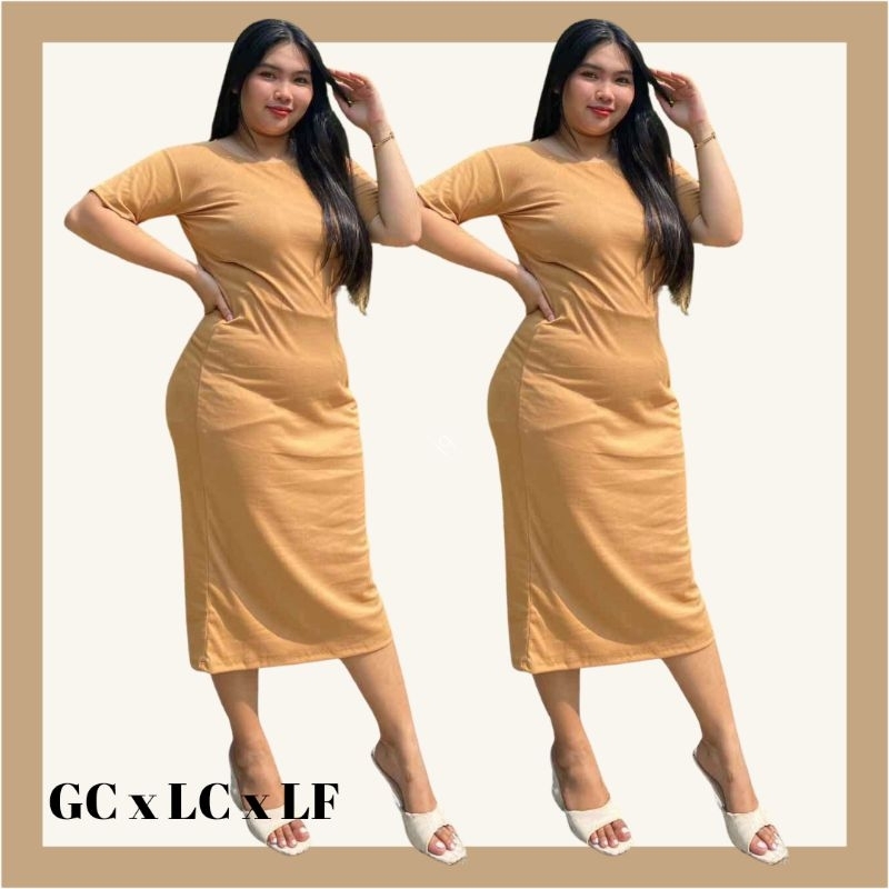 BARETTO PLUS SIZE up to 5XL Basic Roundneck Non-slit Body Hugging Maxi Dress PLAIN | PRINTED ...