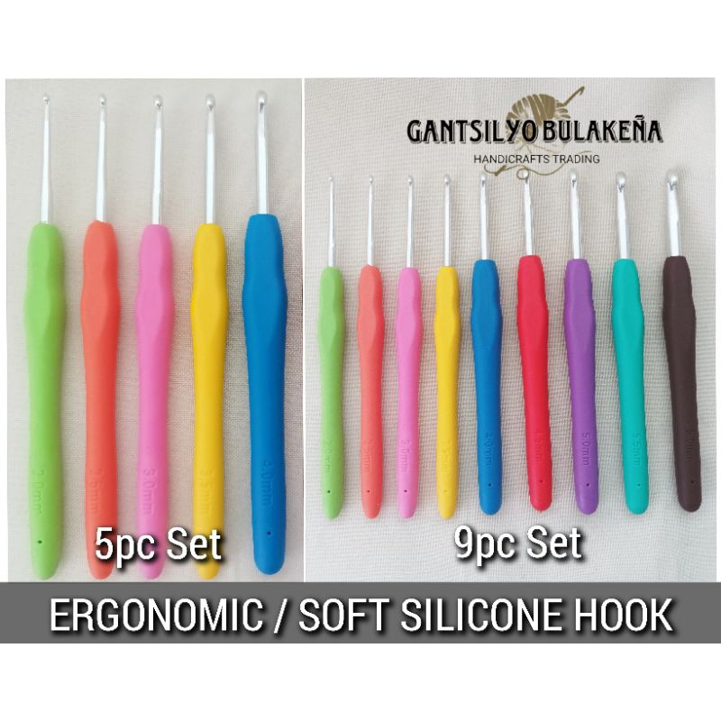 5PC or 9PC Crochet ERGONOMIC HOOK Set 2.0-6.0mm / SOFT SILICONE Handle ...
