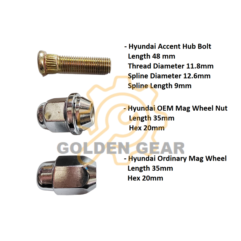 Hyundai Accent Hub Bolt Stud - Mag Wheel Nut Lug Nuts | Shopee Philippines