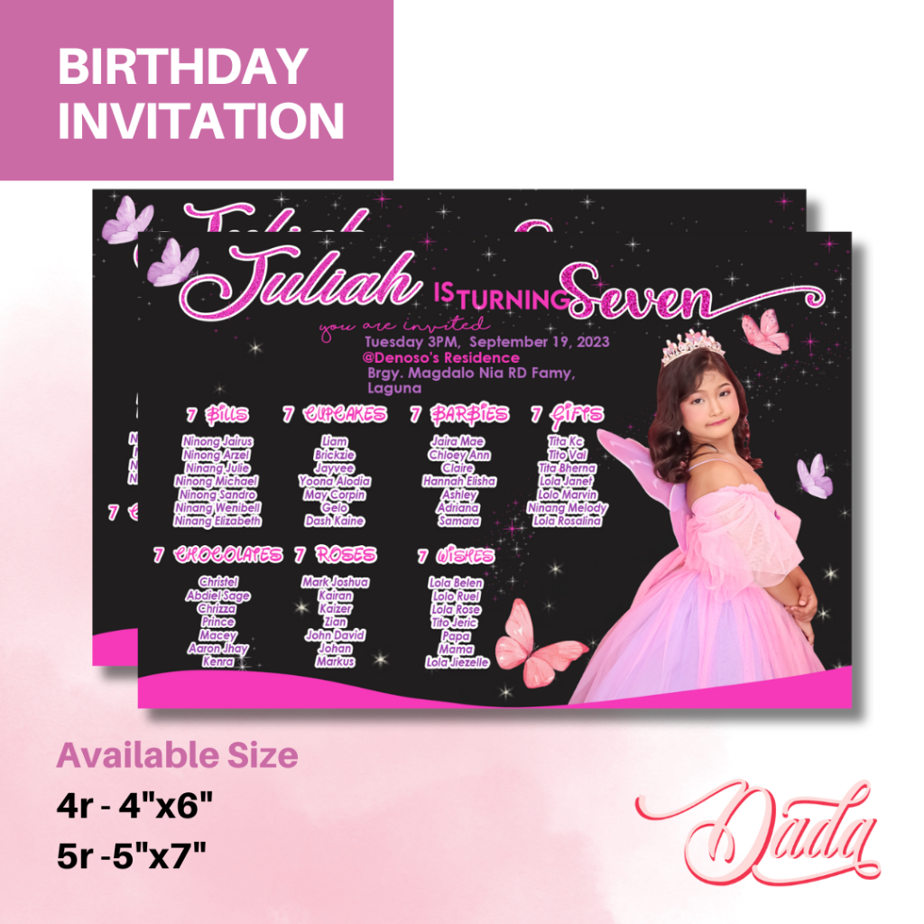 7TH BIRTHDAY INVITATION (PREMIUM PAPER)P3 | Shopee Philippines