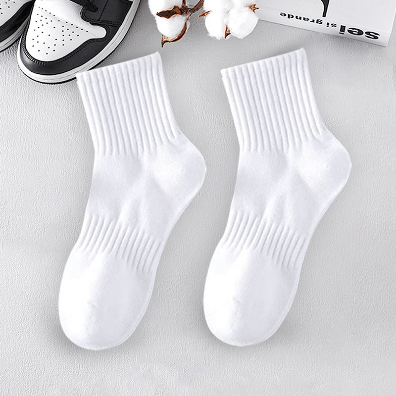 5 Pairs Set Pure Cotton Socks Black White Tricolor Solid Color Low-Mid ...