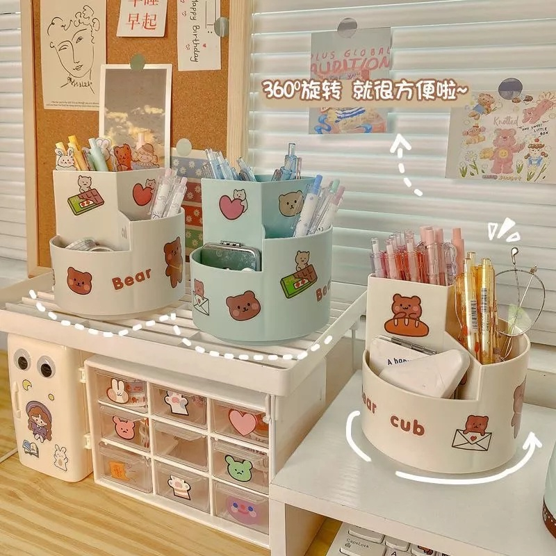 360 Degree Rotating Pen Holder Large Capacity Cute Office Desktop ...