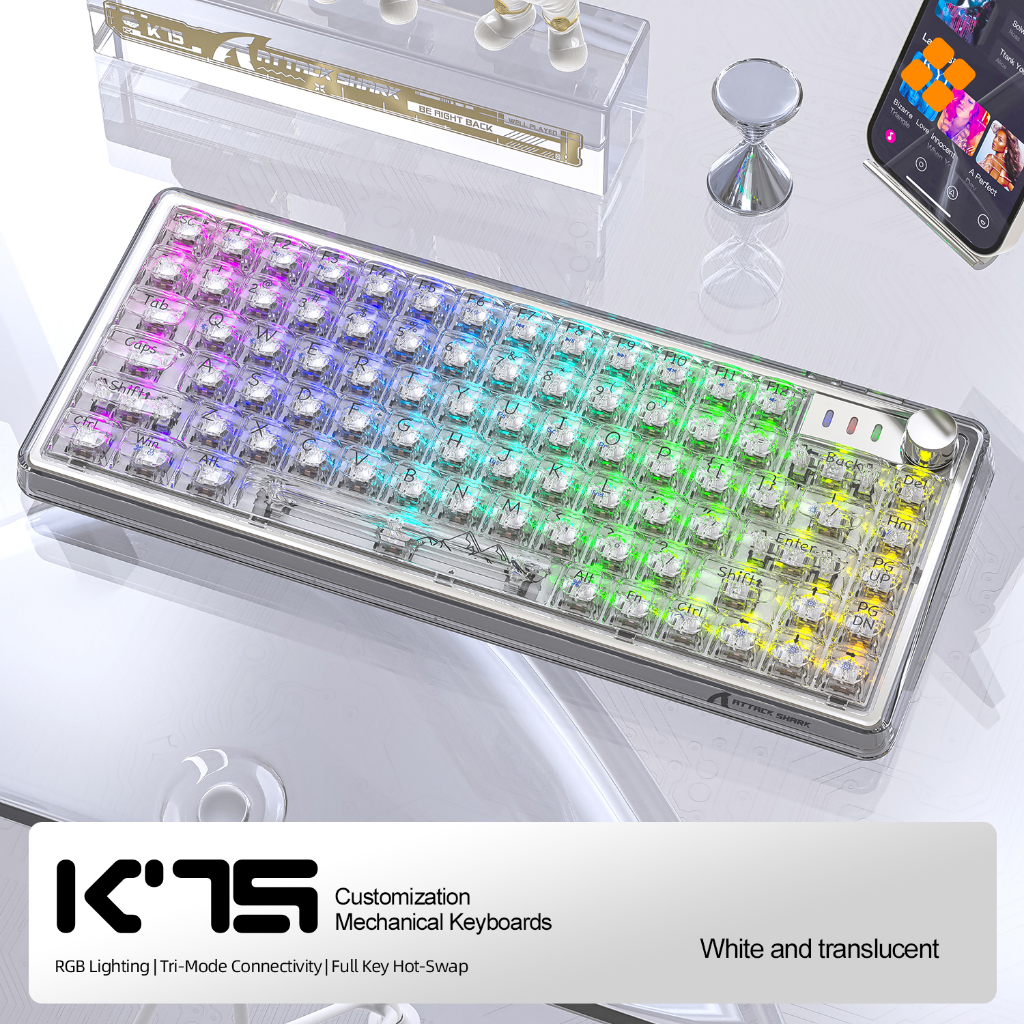 Attack Shark K75 Transparen Mechanical Keyboard Hot-Swap Wireless ...