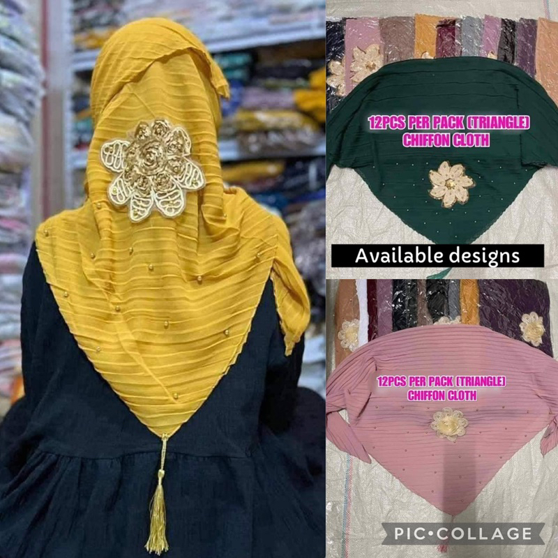 PLEATED HIJAB TRIANGLE WITH TASEL (square) | Shopee Philippines