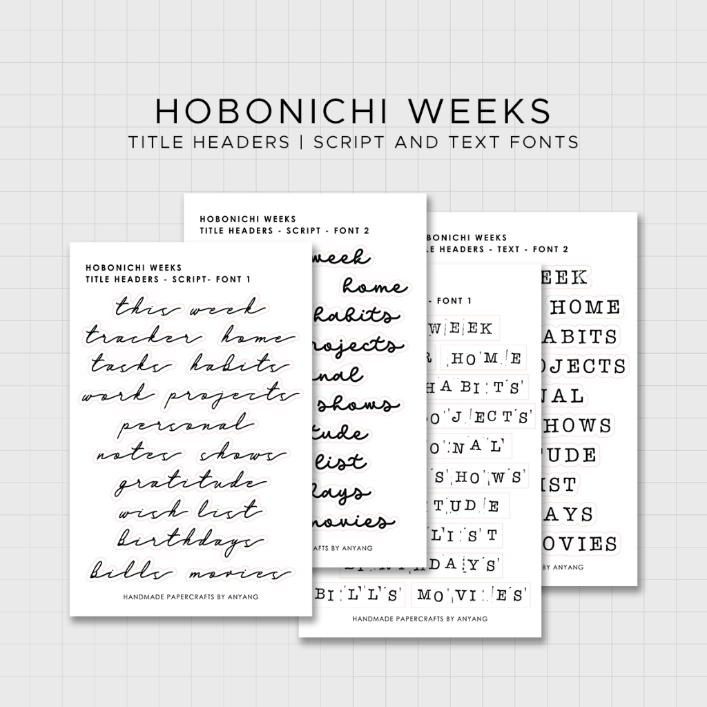 TITLE HEADERS - SCRIPT AND TEXT | Hobonichi Weeks Stickers | For your ...