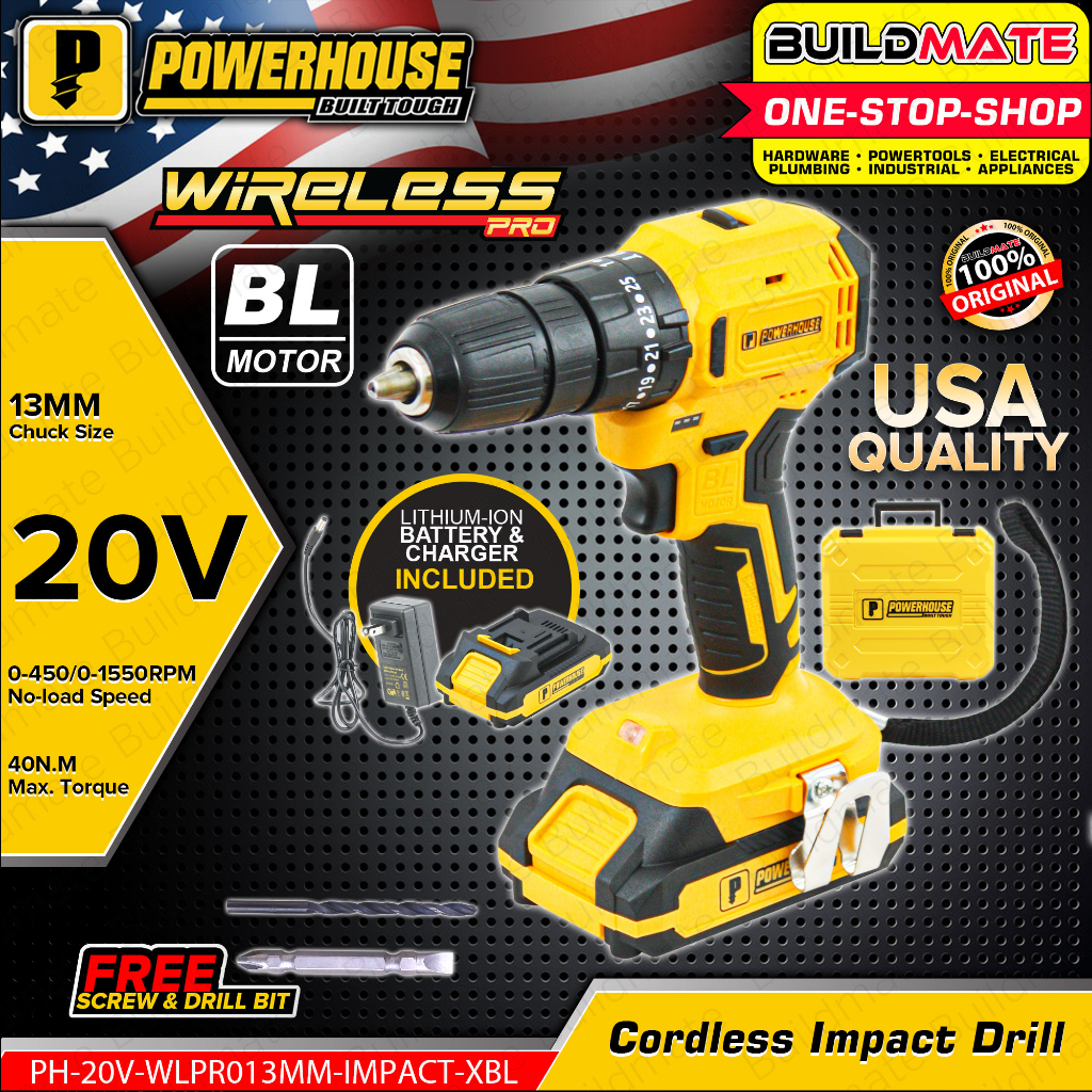 BUILDMATE Powerhouse 20V 13mm Cordless Impact Drill Diver BRUSHLESS ...