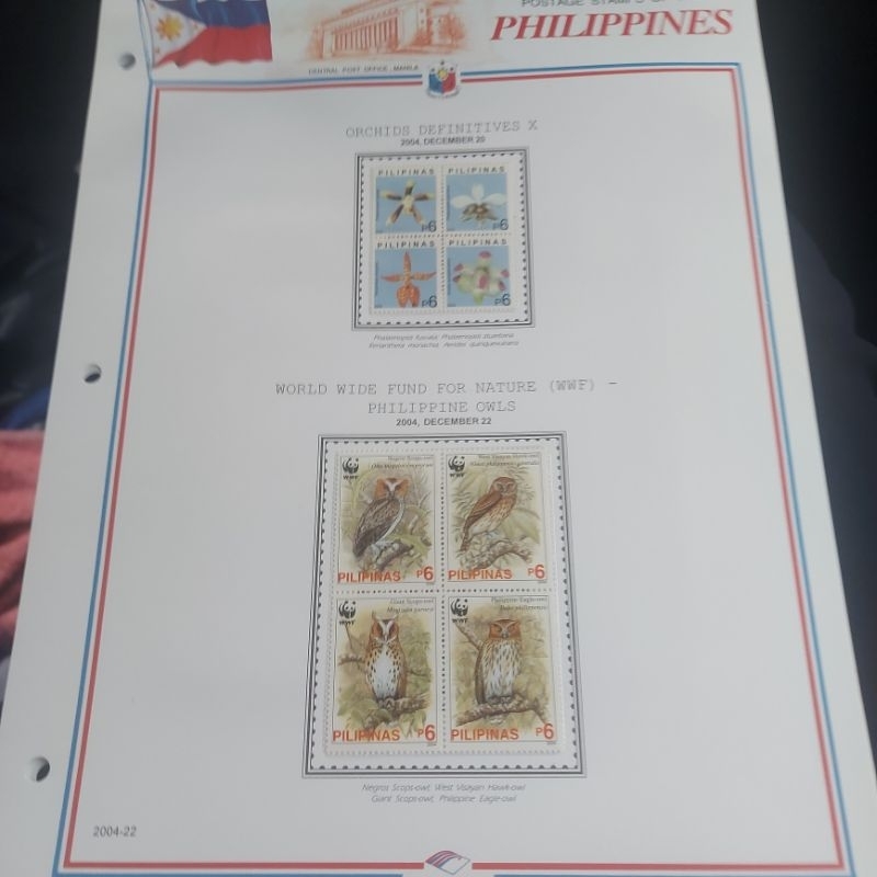2004 Orchids Definitives X and WWF Philippine Owl stamps B/4 stamps on ...