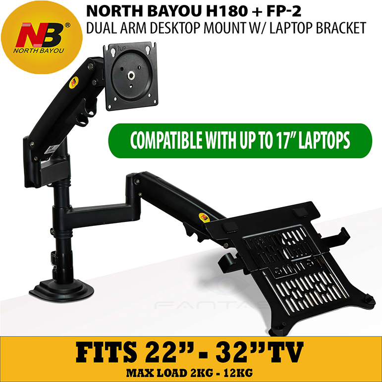 ORIGINAL NB NORTH BAYOU H180-FP Dual Arm Double Monitor Holder Desktop ...