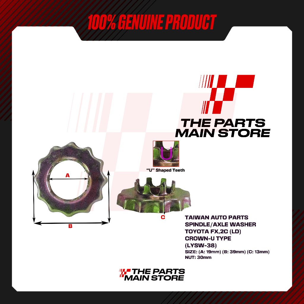 TAP SPINDLE/AXLE WASHER TOYOTA FX,2C CROWN-U TYPE (LIGHT DUTY) (LYSW-38 ...