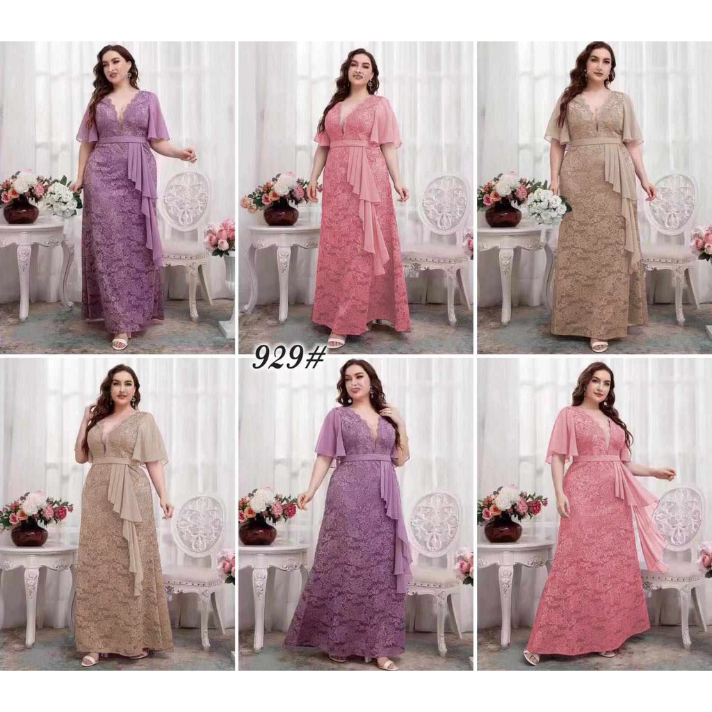 #929 Butterfly Sleeve Lace Maxi Bridesmaid Dress | Shopee Philippines