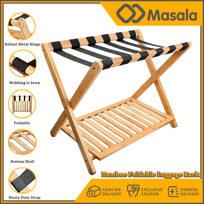 Luggage Rack Folding Bamboo Wood Suitcase Rack Fit Most Luggage Size ...