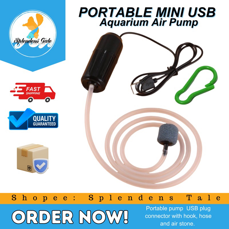 Air Pump USB Mini Portable with Air Stone and Hose Small Oxygen Pump ...